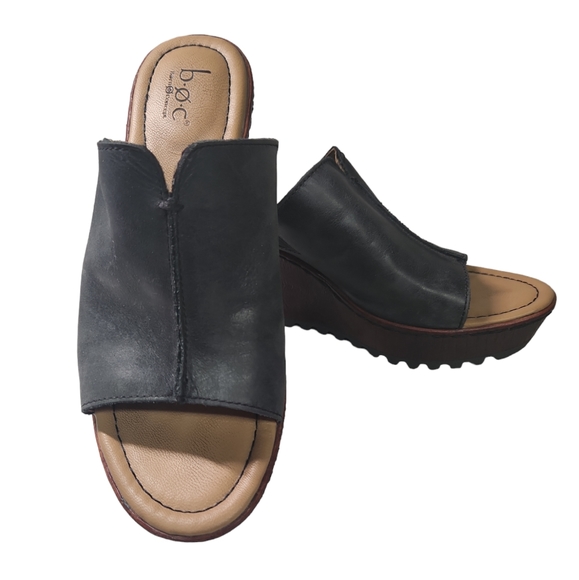 BOC Born | Shoes | Boc Born Teah Black Leather Wedge Sandals | Poshmark
